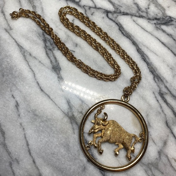 Jewelry | Vintage Zodiac Taurus Bull Medallion Necklace | Poshmark